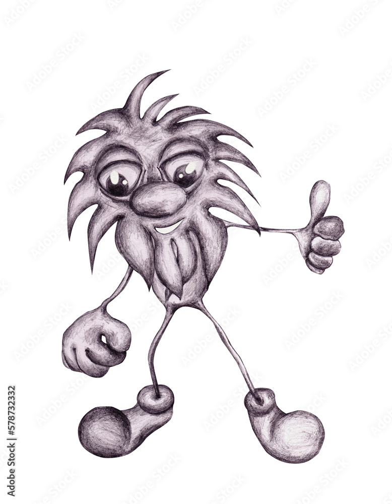 Graphic isolated illustration of a fictional cartoon character. A ...