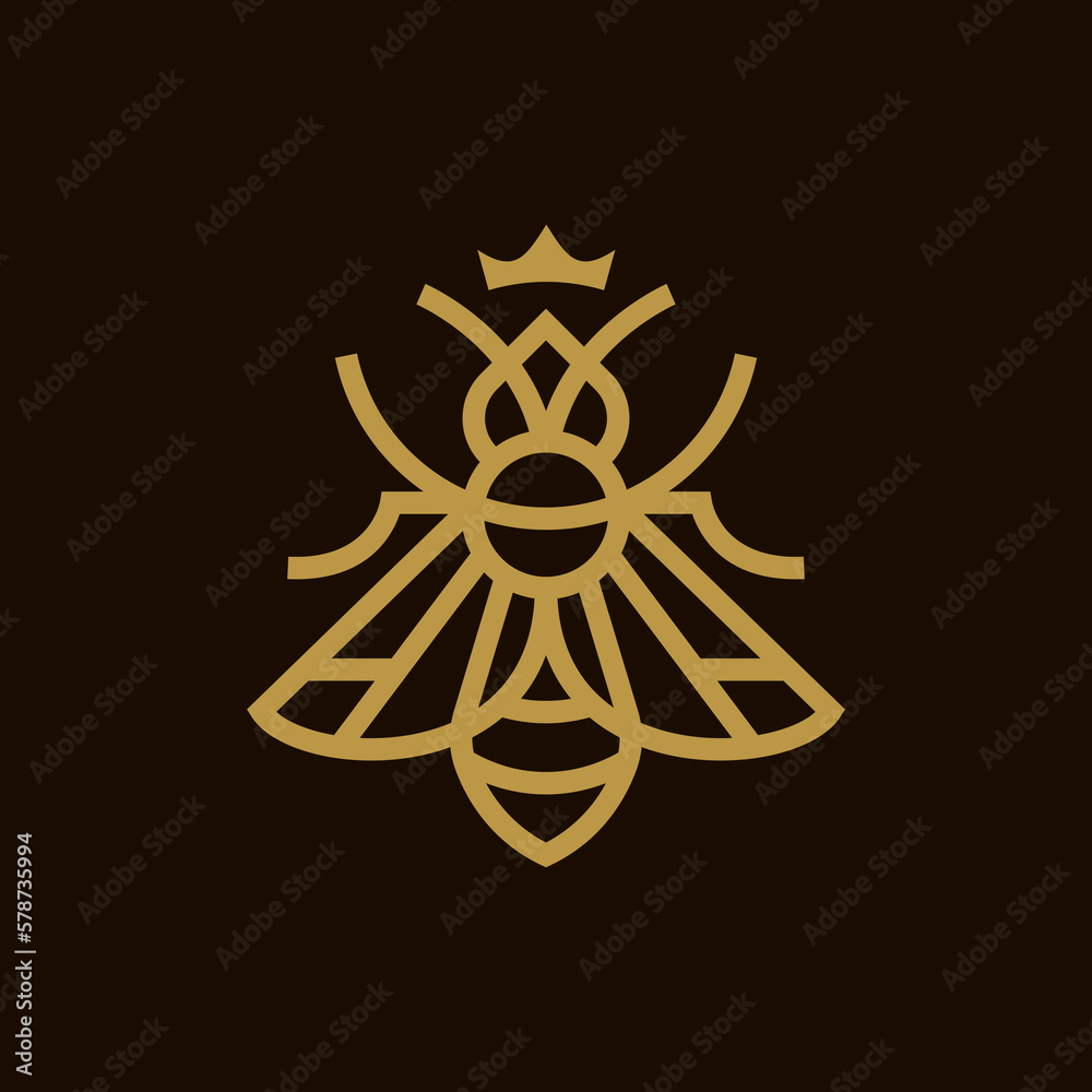 gold queen bee simple line icon logo vector design, modern logo ...