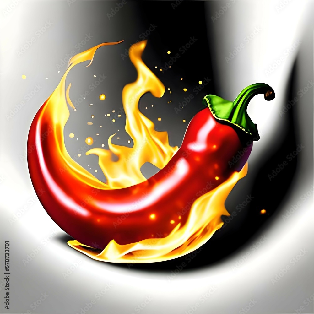 Flaming Hot Pepper - ai art, illustration, red hot chili pepper Stock ...