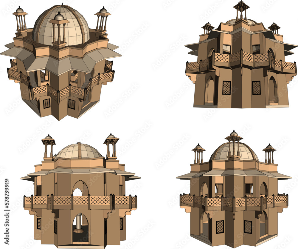 Vector sketch illustration of classic temple building for muslim ...