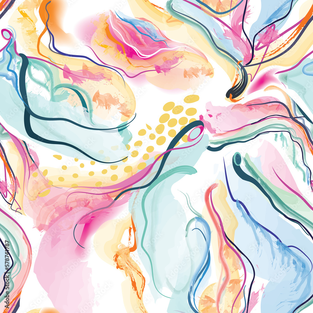 Abstract wavy lines seamless pattern. Spring organic texture with ...