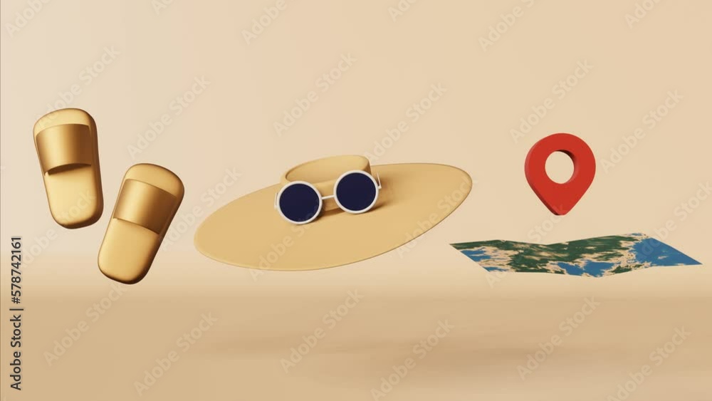 Summer vacation 3d animation loop 4K Map with geolocation slippers ...