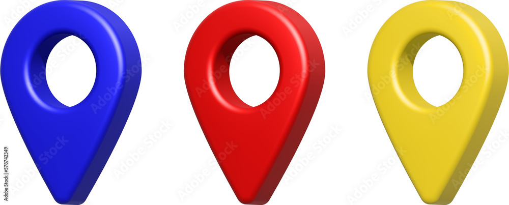 3d locator illustration in blue, red and yellow, realistic three ...
