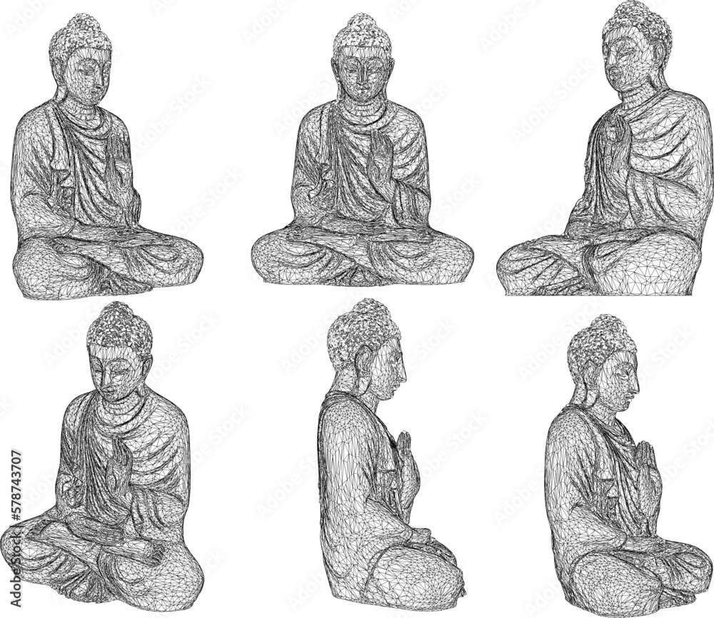 Vector sketch illustration of golden buddha statue meditating Stock ...