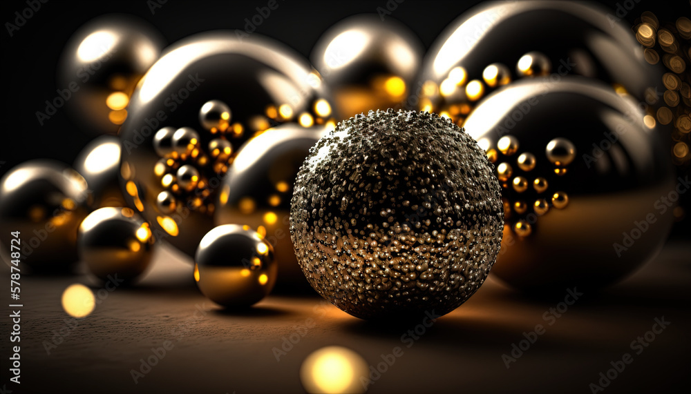 a bunch of shiny balls are in a dark room with lights on the floor and ...