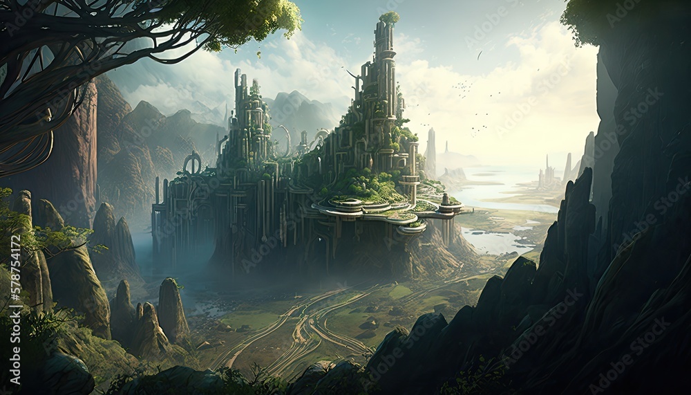 Massive fantasy city landscape concept, an ancient long lost sci fi ... Massive fantasy city landscape concept, an ancient long lost sci fi ...