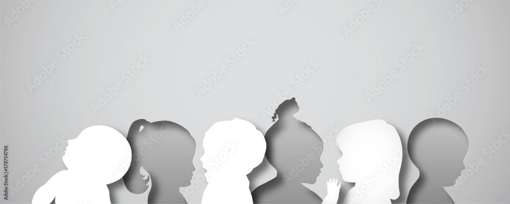 Diverse baby group illustration in abstract layered paper cut style ...