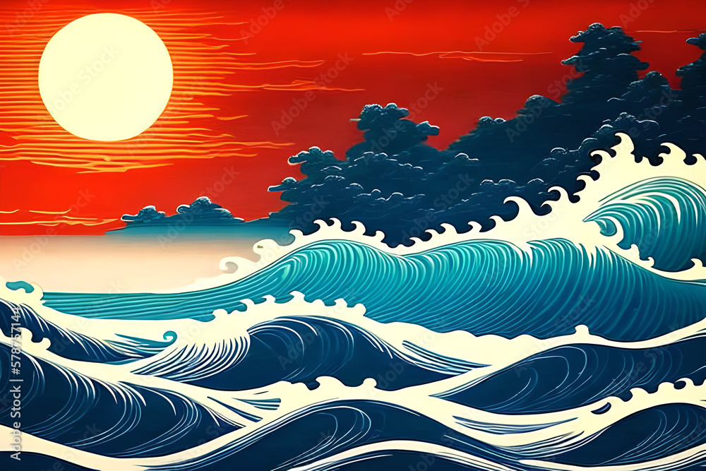 Generative AI art illustration of traditional japanese art of the great ...