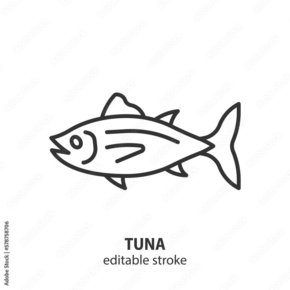 Tuna line icon. Fish vector outline symbol. Seafood linear illustration ...