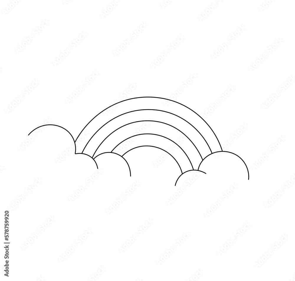 Vector isolated one single rainbow in clouds colorless black and white ...