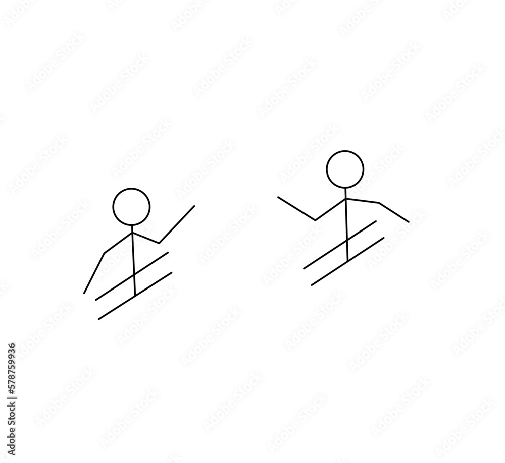 Vector isolated two simplest stick figure skier colorless black and ...