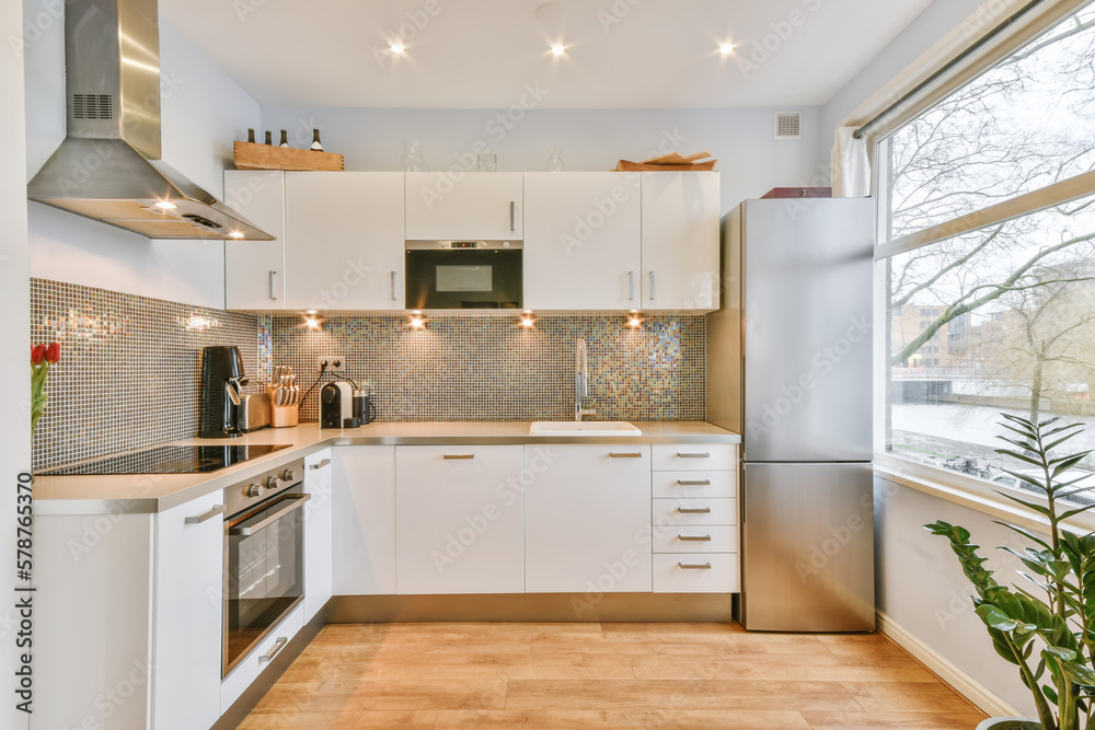 Modern kitchen interior with built in appliances Stock Photo | Adobe Stock