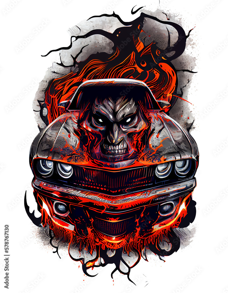 Hell car in fire for t-shirt design and various uses png, Generative Ai ...