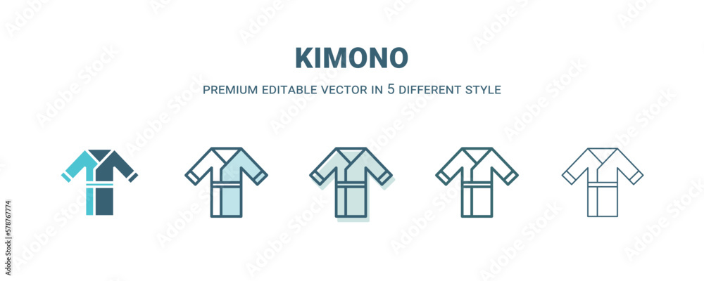 kimono icon in 5 different style. Outline, filled, two color, thin ...