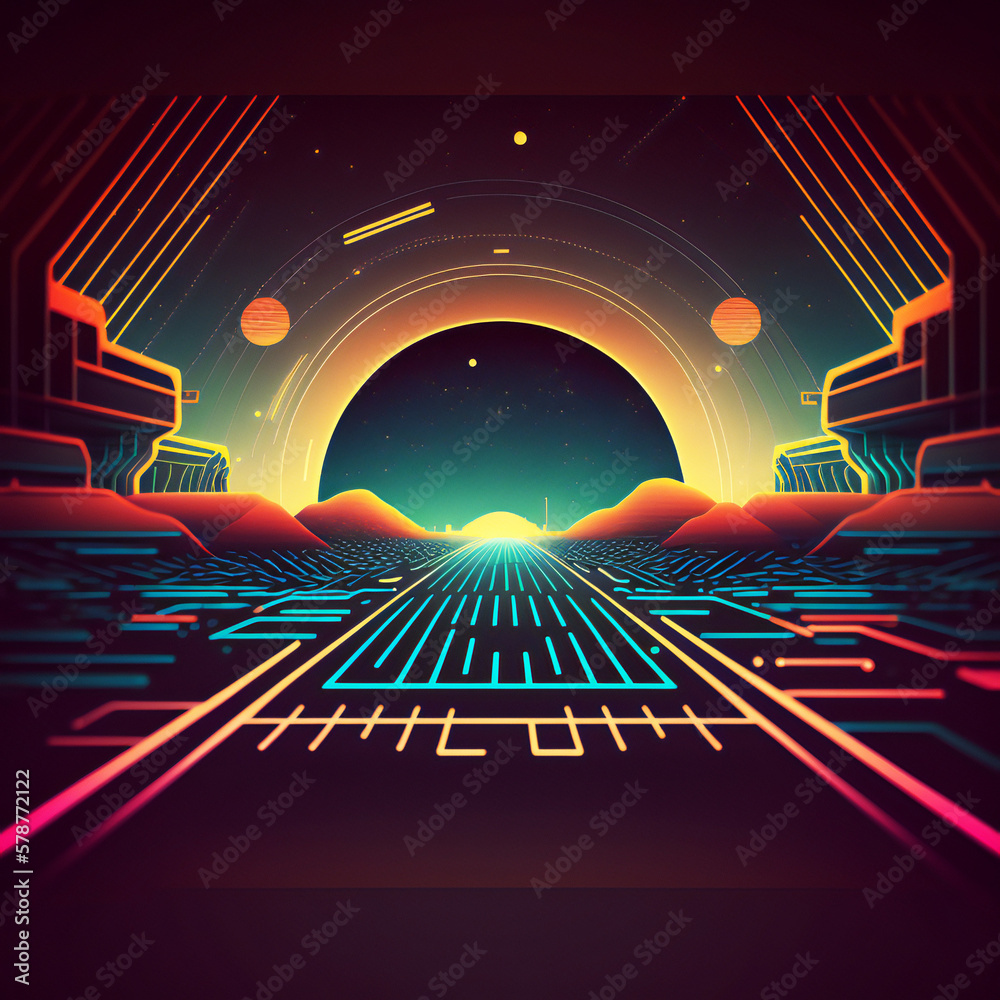 Retro futuristic background of sharp stripes angles arcs linear ...