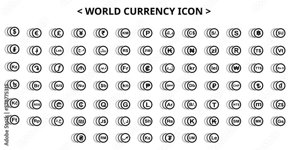 set of icons for currency symbol all countries in the world. set of ...