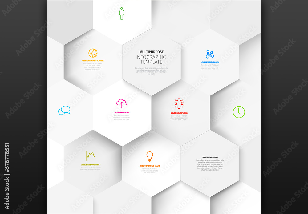Multipurpose white hexagon mosaic infographic template Stock Template ...