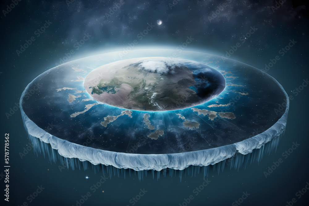 Flat Earth in space. Concept mythology universe and world are disk. Generation AI Stock ...