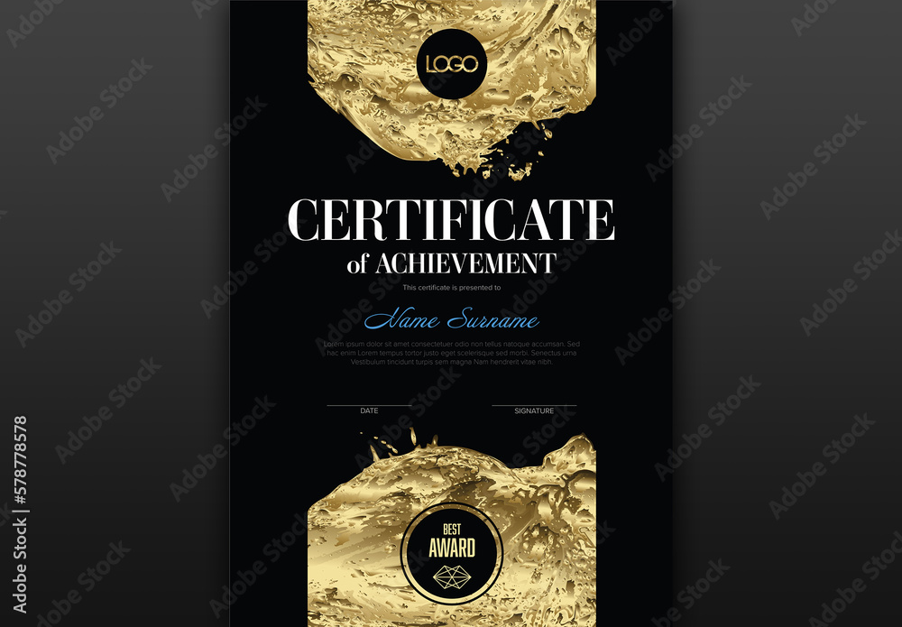 Modern black certificate template with golden elements Stock Template ...