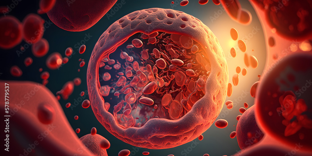 Mutation of Red blood cells in fight cancer cell. Banner biology ...