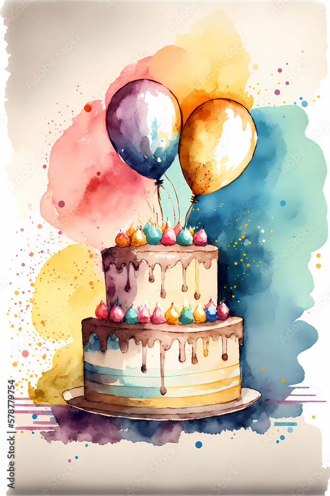 watercolor birthday background for card or invitation. Generative AI ...