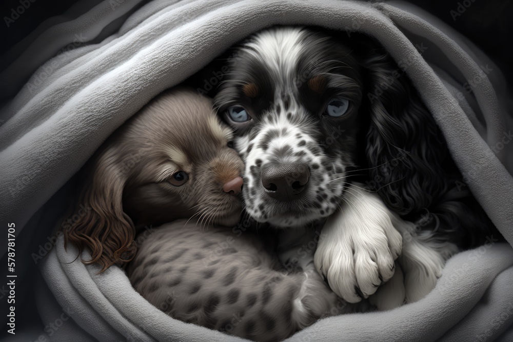 Illustrazione Stock An affectionate English Cocker spaniel puppy ...