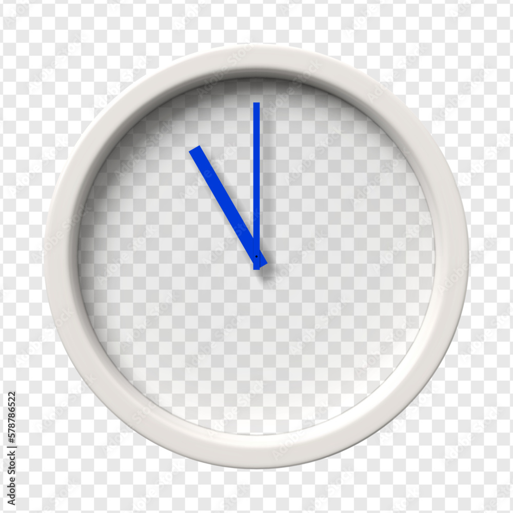 Realistic Wall Clock. Eleven oclock am or pm. Transparent face. Blue ...