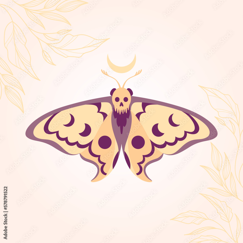 Vector drawing of a night butterfly with a skull. Hawk hawk with a ...