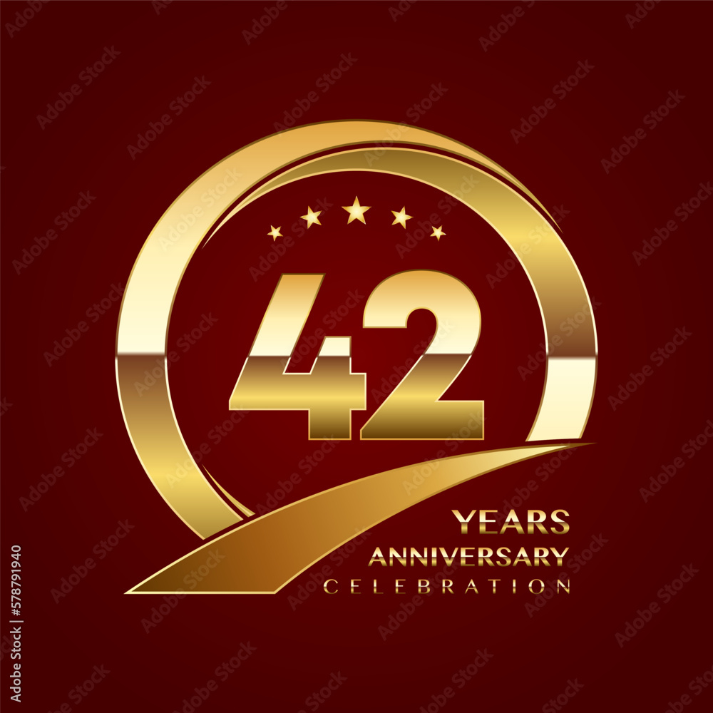 42th Anniversary logo design with shiny gold ring style. Logo Vector ...