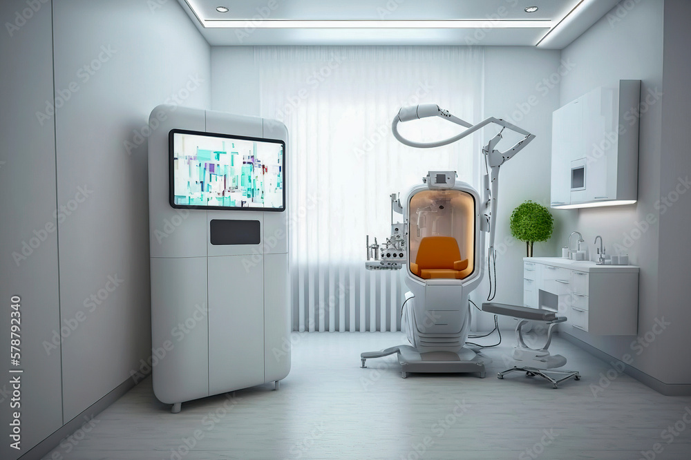 Generative Ai Illustration Of Modern And Futuristic Dental Clinic With
