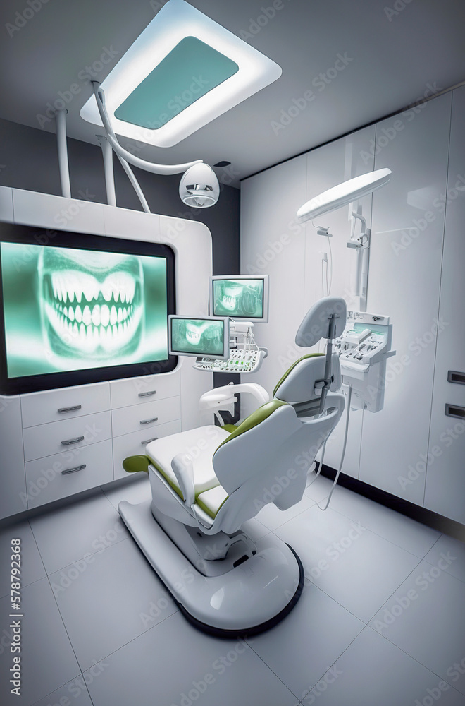 Generative Ai Illustration Of Modern And Futuristic Dental Clinic With