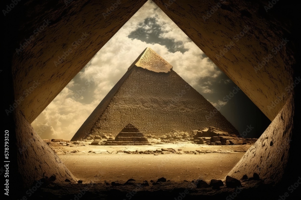 Point of view with the Great Pyramid of Cheops at the Giza Necropolis ...