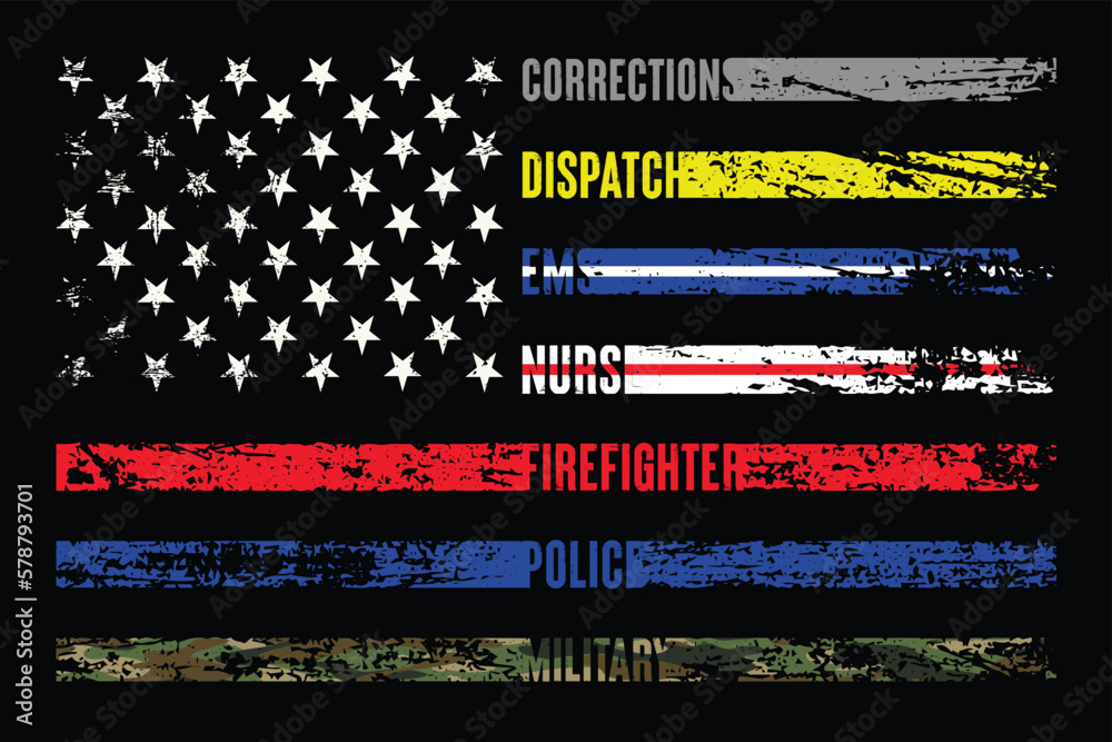 First Responder American Flag With Awareness Colors In Stars And ...