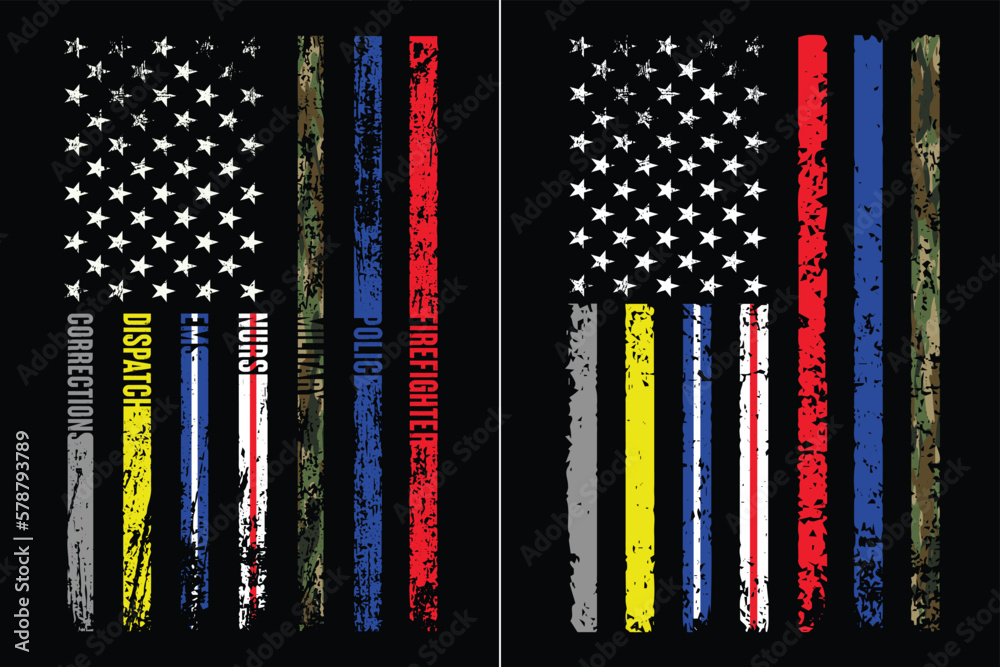 USA Flag Thin Line Military Police Nurse EMS Firefighter Essential ...