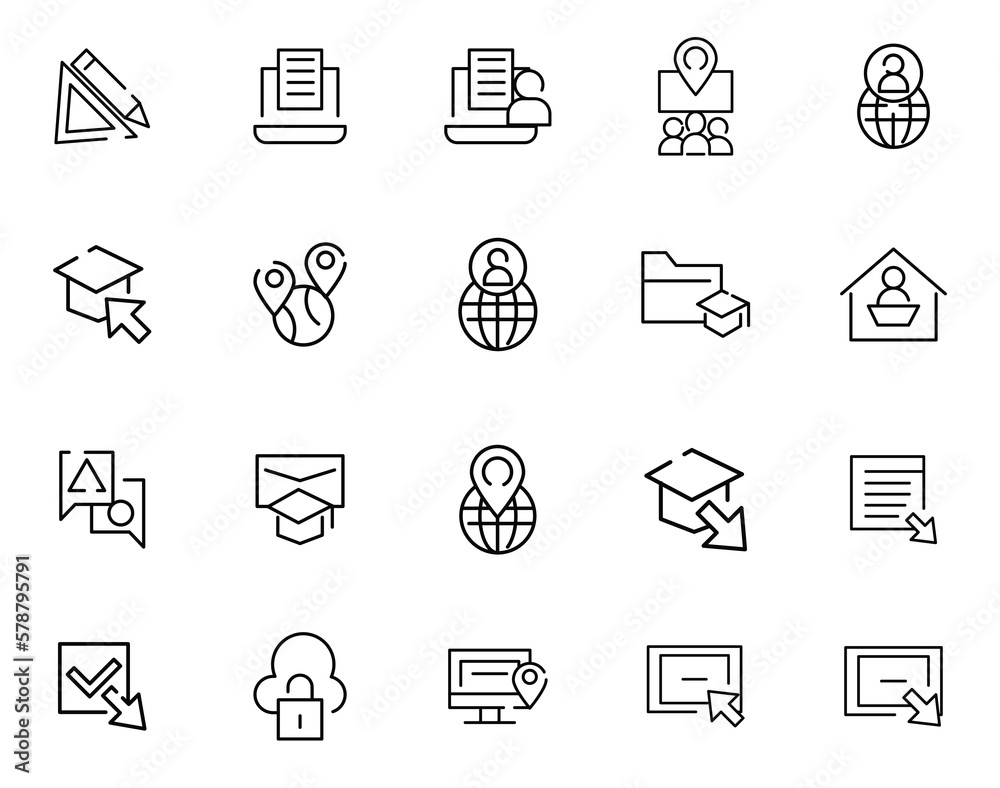 E-learning, online education icons set. 40 Electronic learning icons ...