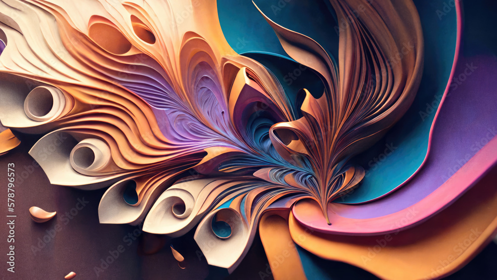 Fractal structure of wavy lines that seems to be made of paper. Stock ...