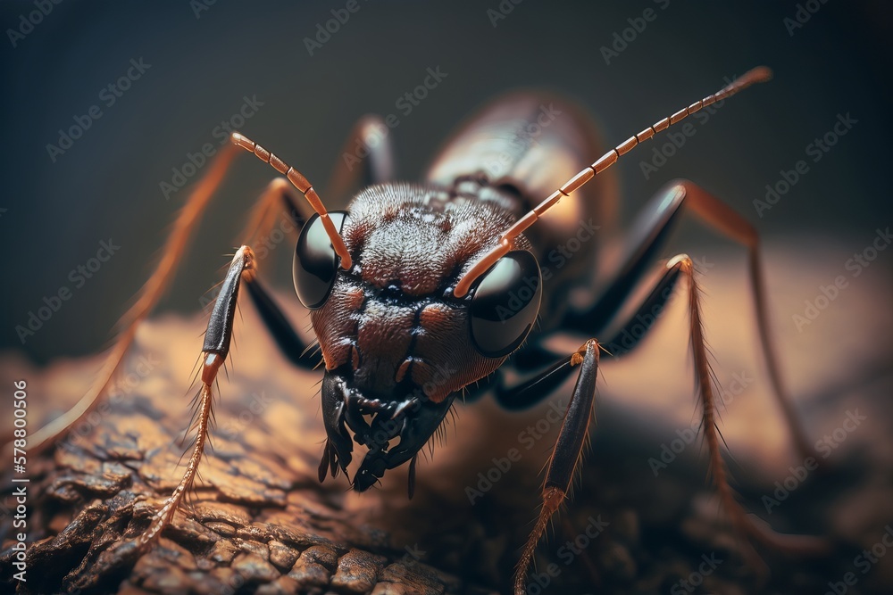 Close-up photo showing tiny details of an ant with AI generation ...