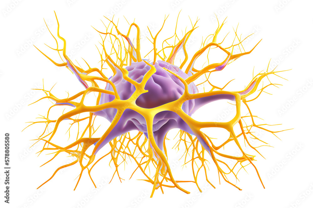 Human Nervous System. Neurons cells close up 3d render on transparent ...