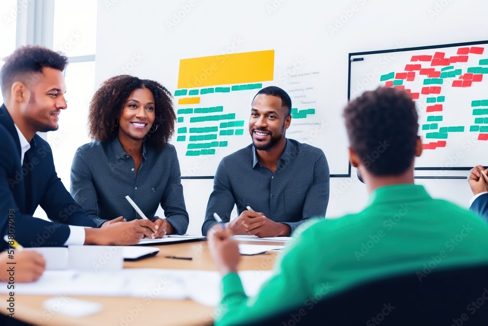 Candid photo of a team of diverse saas UX product designers at a ...