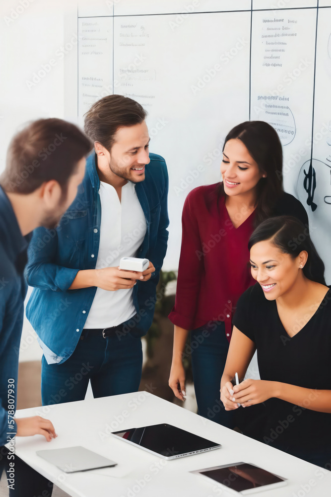 Candid photo of a team of diverse saas UX product designers at a ...
