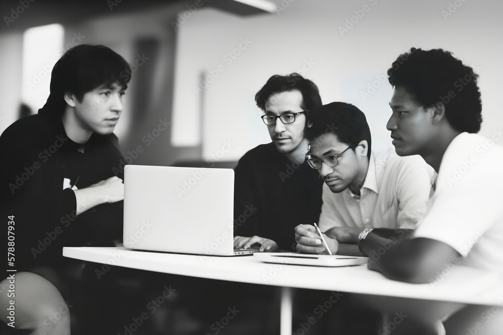 Candid black and white photo of a team of diverse saas UX product ...