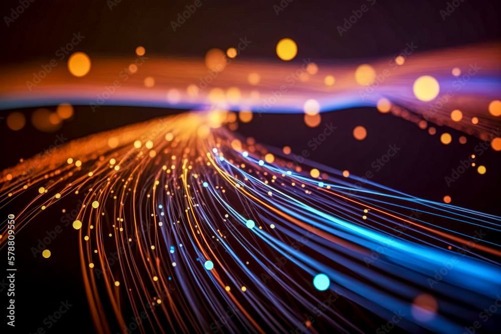 colored electric cables and led. optical fiber, intense colors ...