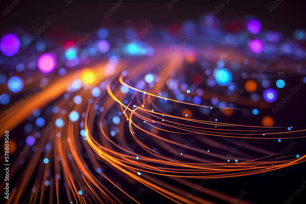 colored electric cables and led. optical fiber, intense colors ...