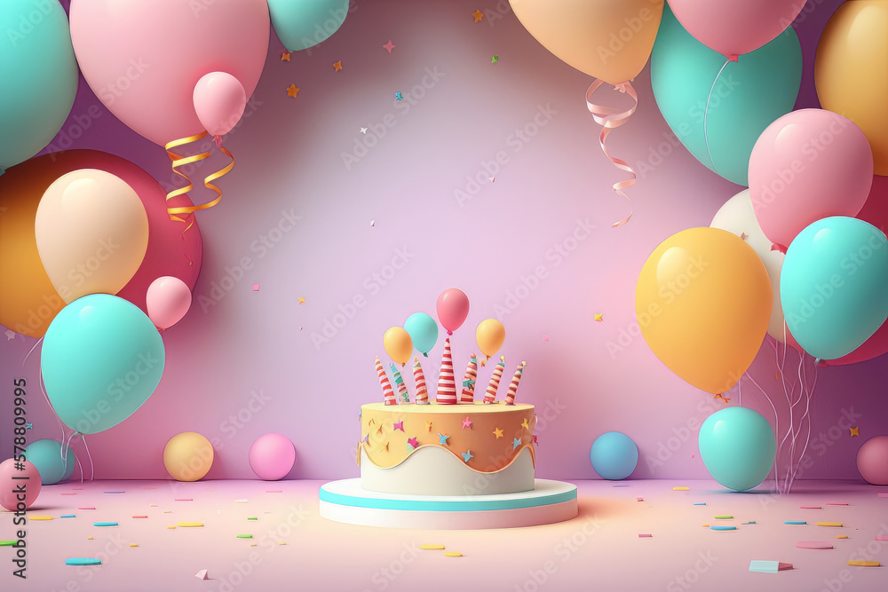 Colorful birthday background with balloons. Generative AI Illustrations ...