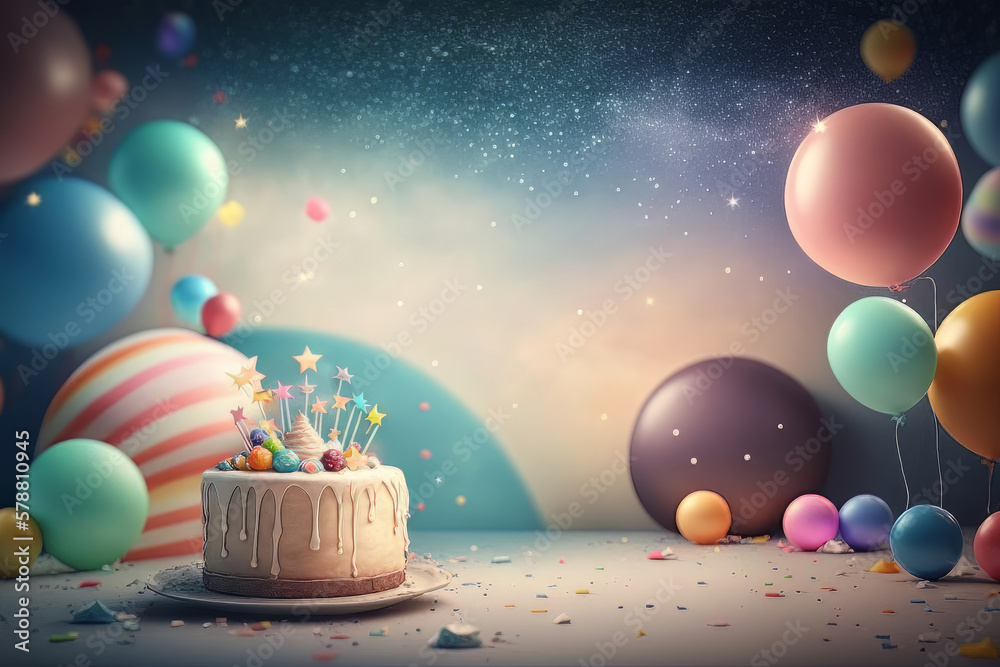 Colorful birthday background with balloons. Generative AI Illustrations ...