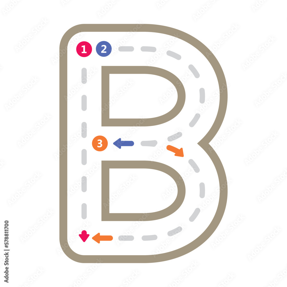 Tracing alphabet letter B uppercase prewriting dotted line element for ... Tracing alphabet letter B uppercase prewriting dotted line element for ...