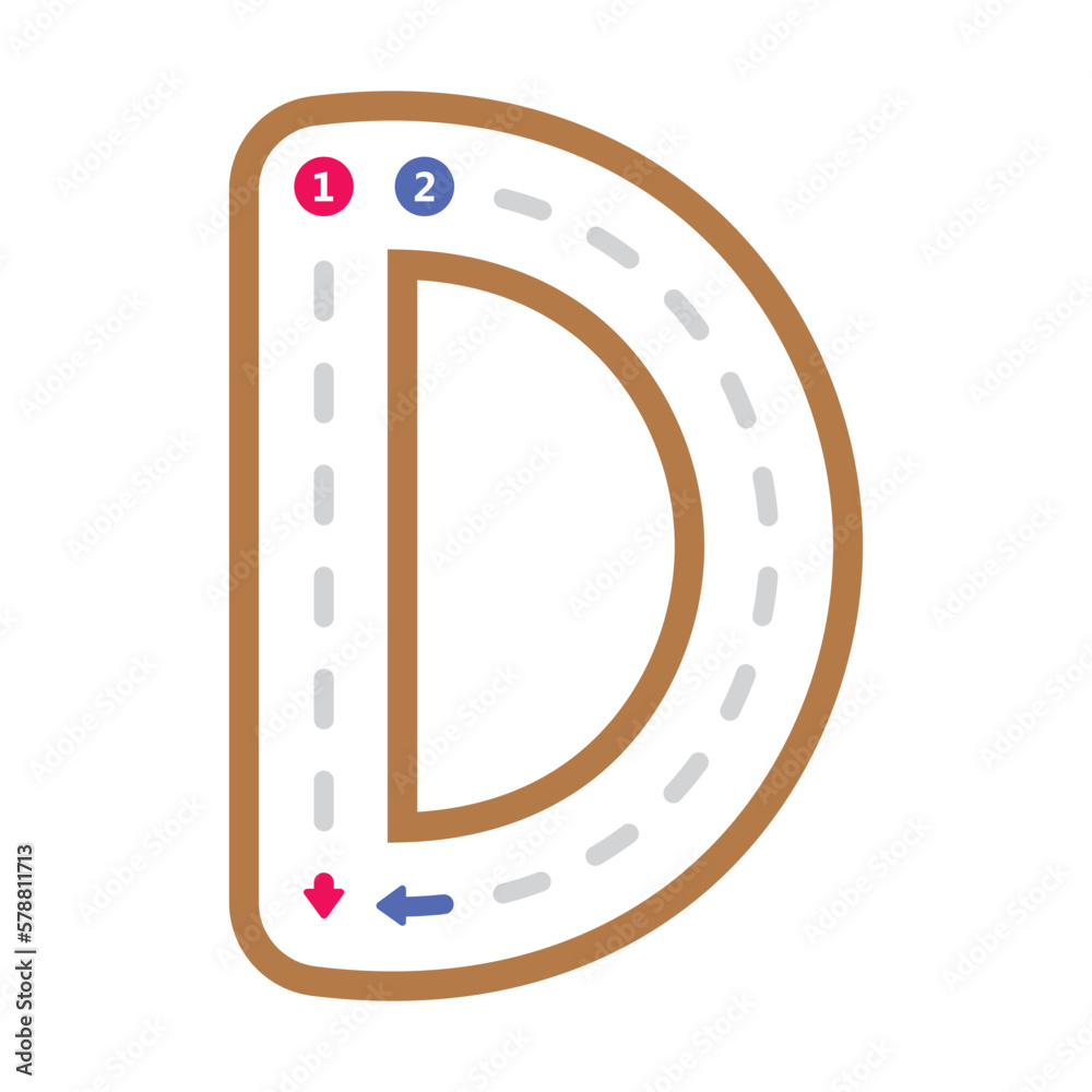 Tracing alphabet letter D uppercase prewriting dotted line element for ...