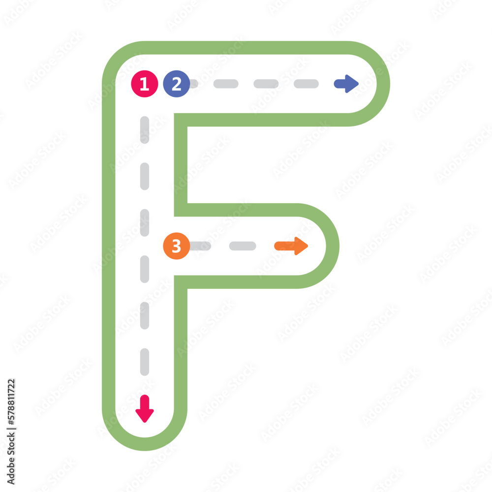Tracing alphabet letter F uppercase prewriting dotted line element for ...