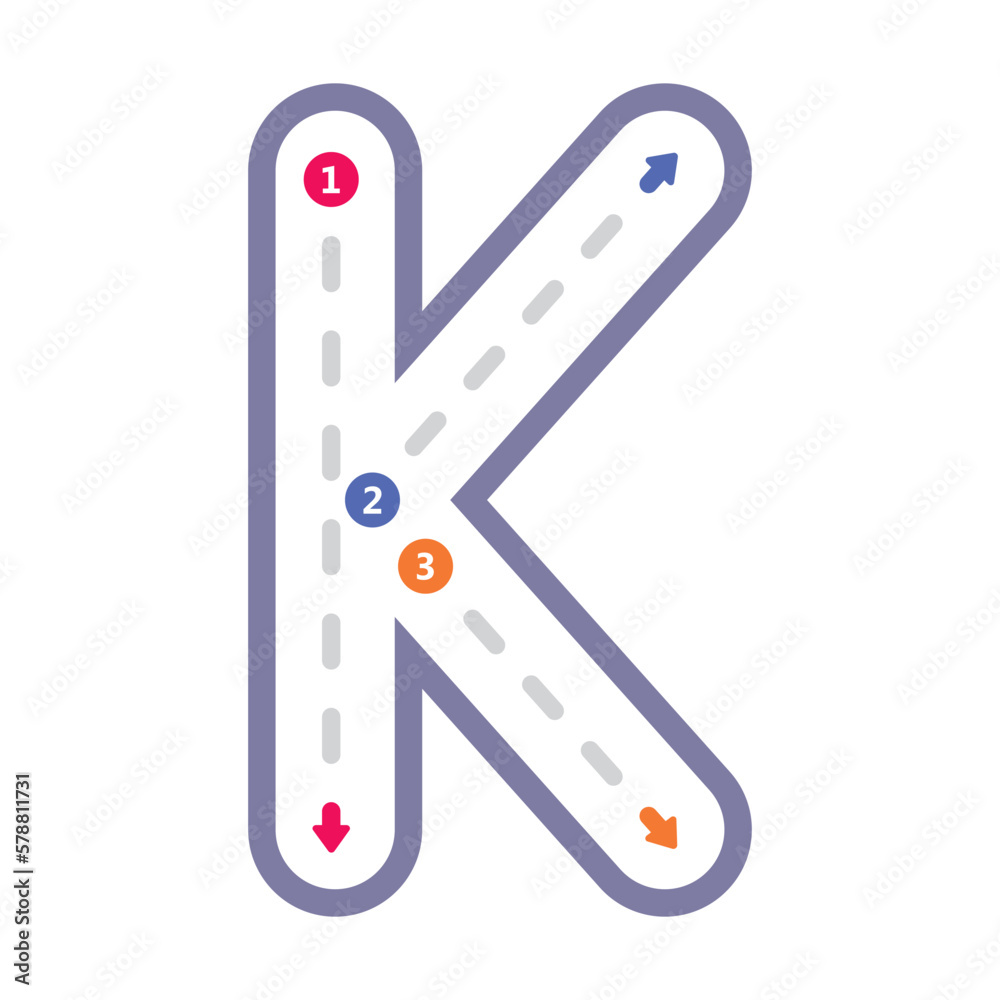 Tracing alphabet letter K uppercase prewriting dotted line element for ...