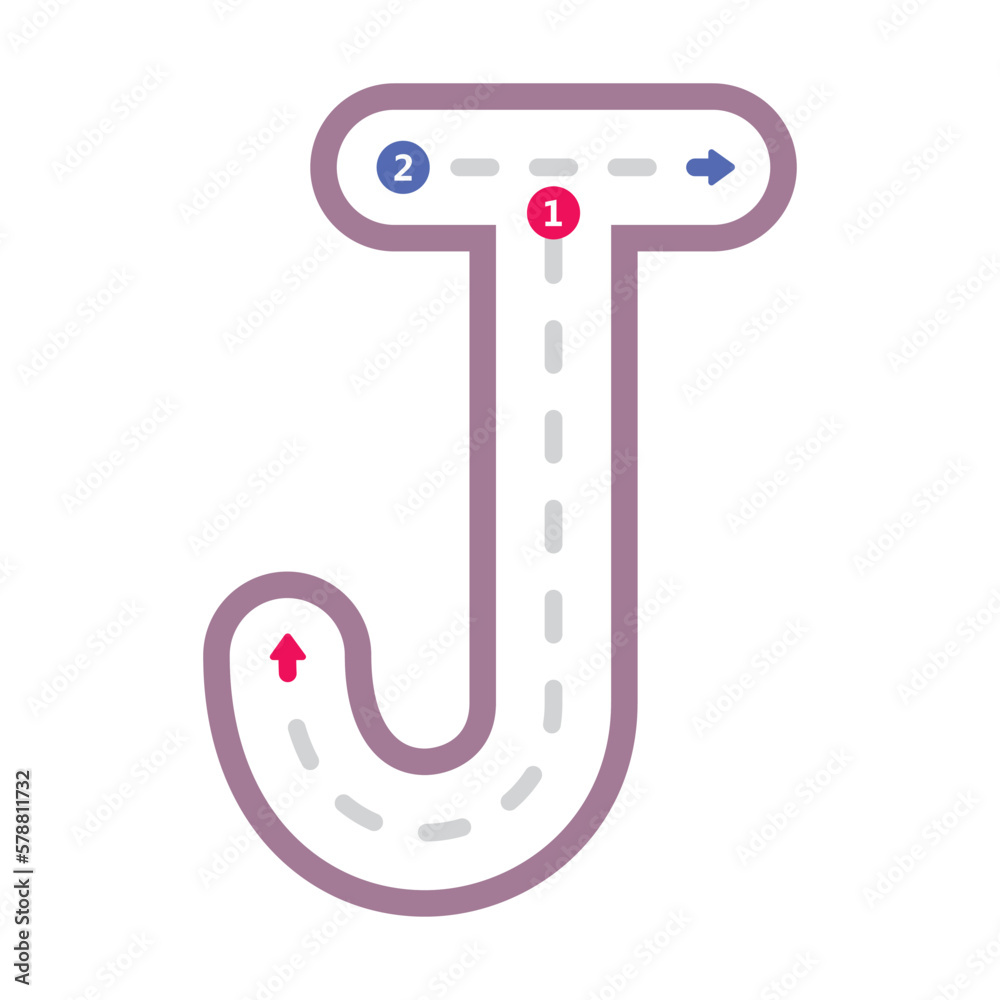 Tracing alphabet letter J uppercase prewriting dotted line element for ...